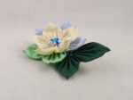 Yellow and Blue Primrose Brooch , Tsumami Kanzashi