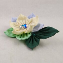 Yellow and Blue Primrose Brooch , Tsumami Kanzashi