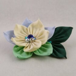 Yellow and Blue Primrose Brooch , Tsumami Kanzashi